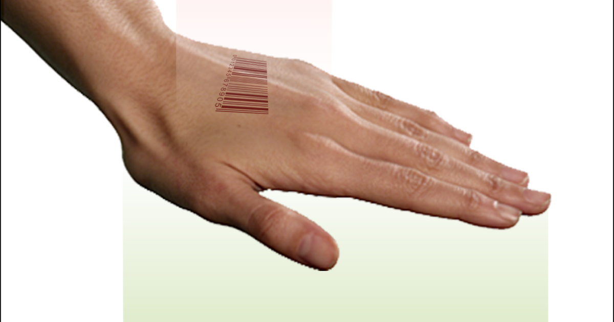 Hand with barcode being scanned - End Times Truth